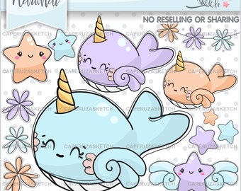 Unicorn Clipart, Narwhal Graphics, Commercial Use, Narwhal Clipart ...