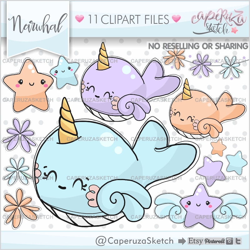 Narwhal Clip Art - Etsy