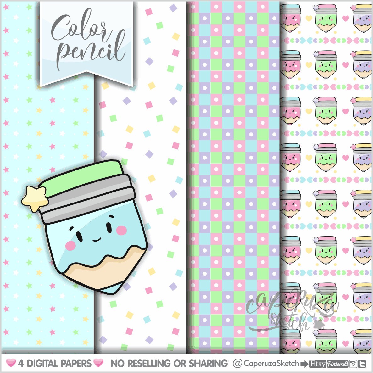 Color Pencil Digital Paper Pencil Digital Paper COMMERCIAL - Etsy