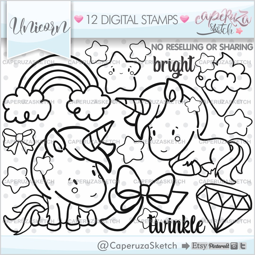 Unicorn Digital Stamps, Unicorn Stamps, COMMERCIAL USE, Fairy Tale ...
