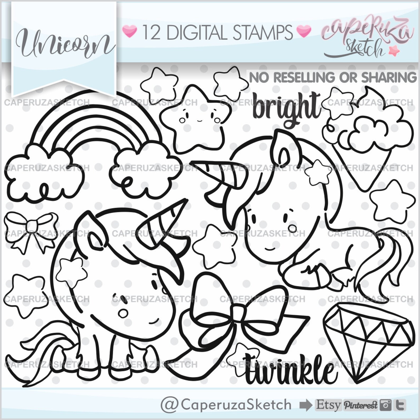 Unicorn Digital Stamps Unicorn Stamps COMMERCIAL USE Fairy - Etsy