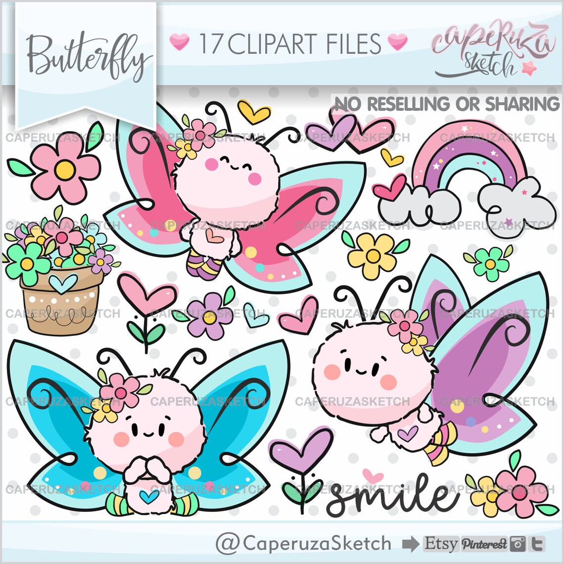 Butterfly Clipart Spring Clipart COMMERCIAL USE Butterfly - Etsy