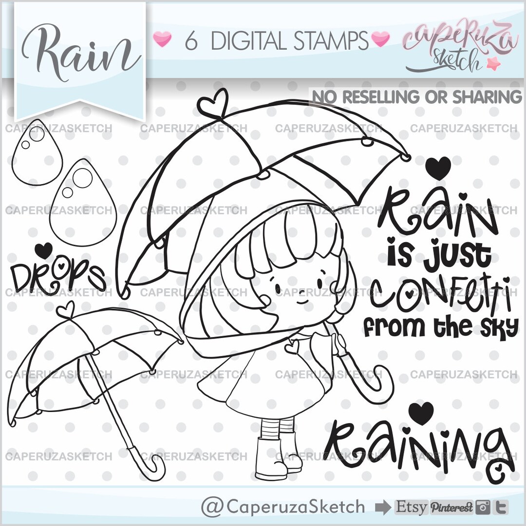 Weather Stamps, Girl Stamps, Umbrella Stamps, COMMERCIAL USE, Weather ...