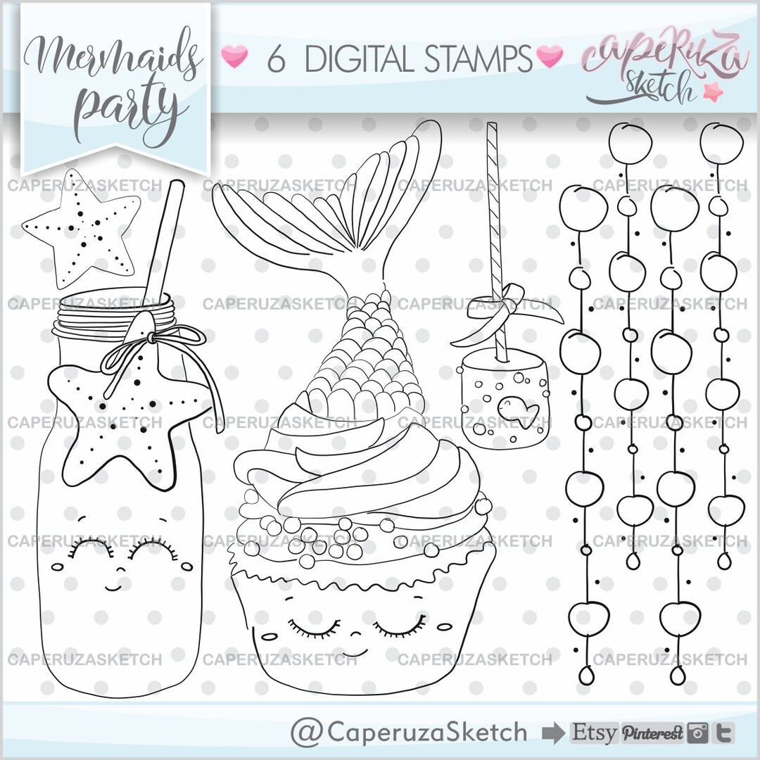 Mermaid Stamps, Mermaid Tail Stamps, Mermaid Cupcake Stamps, COMMERCIAL ...