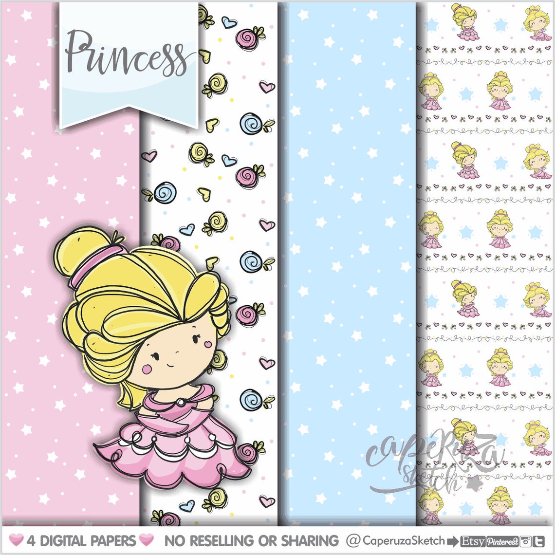 Princess Digital Paper Princess Pattern Princess Paper | Etsy