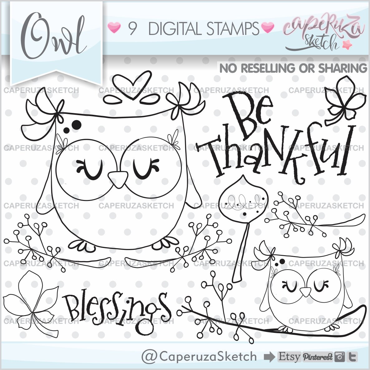 Owl Stamps Owl Coloring Pages Owl Digital Stamps COMMERCIAL | Etsy
