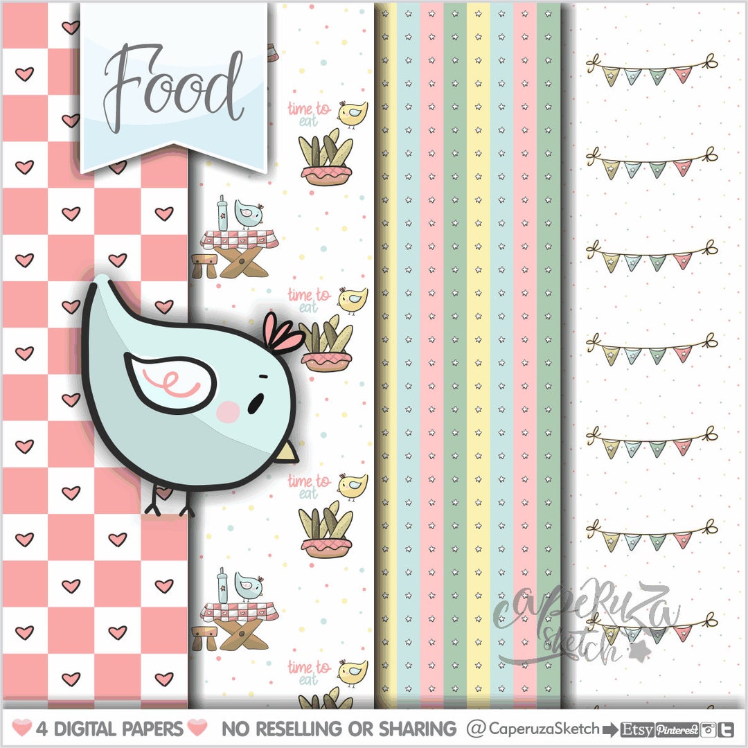 Food Digital Paper, Digital Gift Wrap, Bird Digital Paper, COMMERCIAL ...