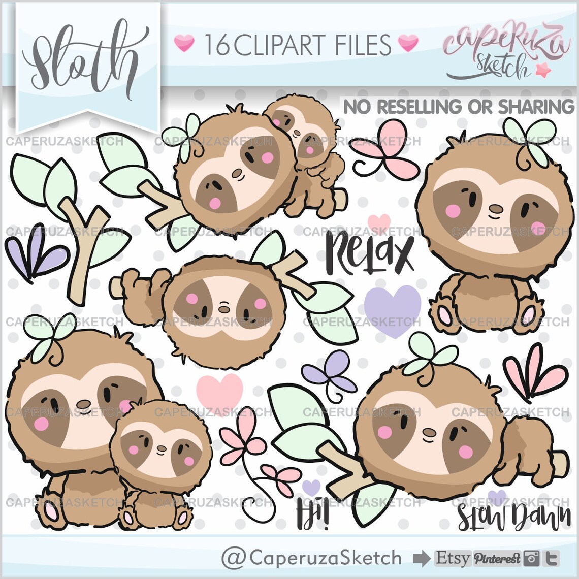 Sloth Clipart Sloth Graphic COMMERCIAL USE Animal Clipart - Etsy