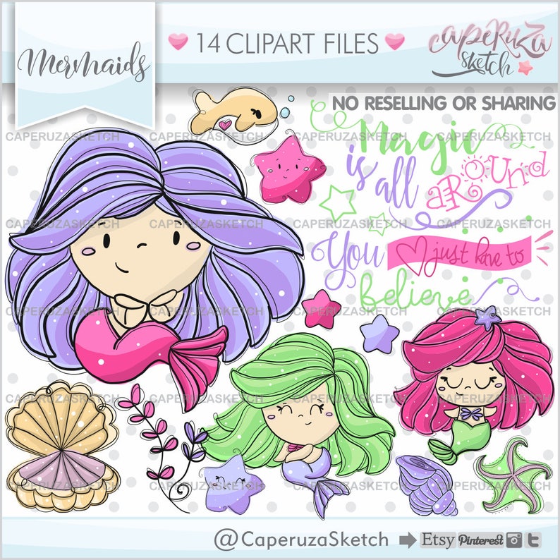 Mermaid Clipart Princess Clipart Princess Graphics - Etsy