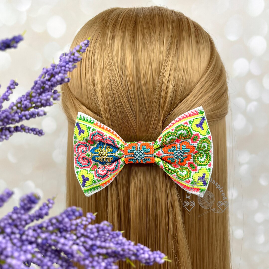 Hmong Hair Bow, Hmong Cross Stitch, Cross Stitch Hair Bow, Hmong Cross ...
