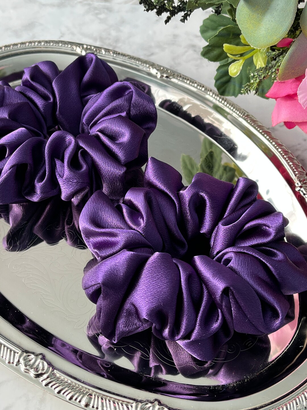 Purple Satin Scrunchies, Satin Hair Scrunchies, Soft Satin Hair ...
