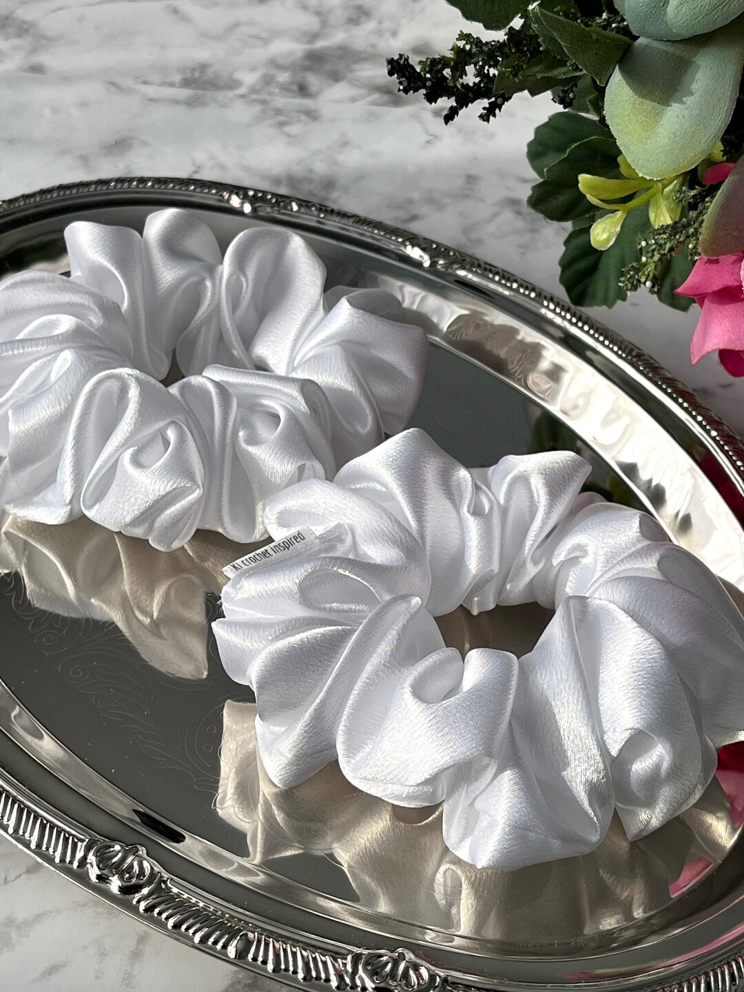 White Satin Scrunchies, Satin Hair Scrunchies, Soft Satin Hair ...