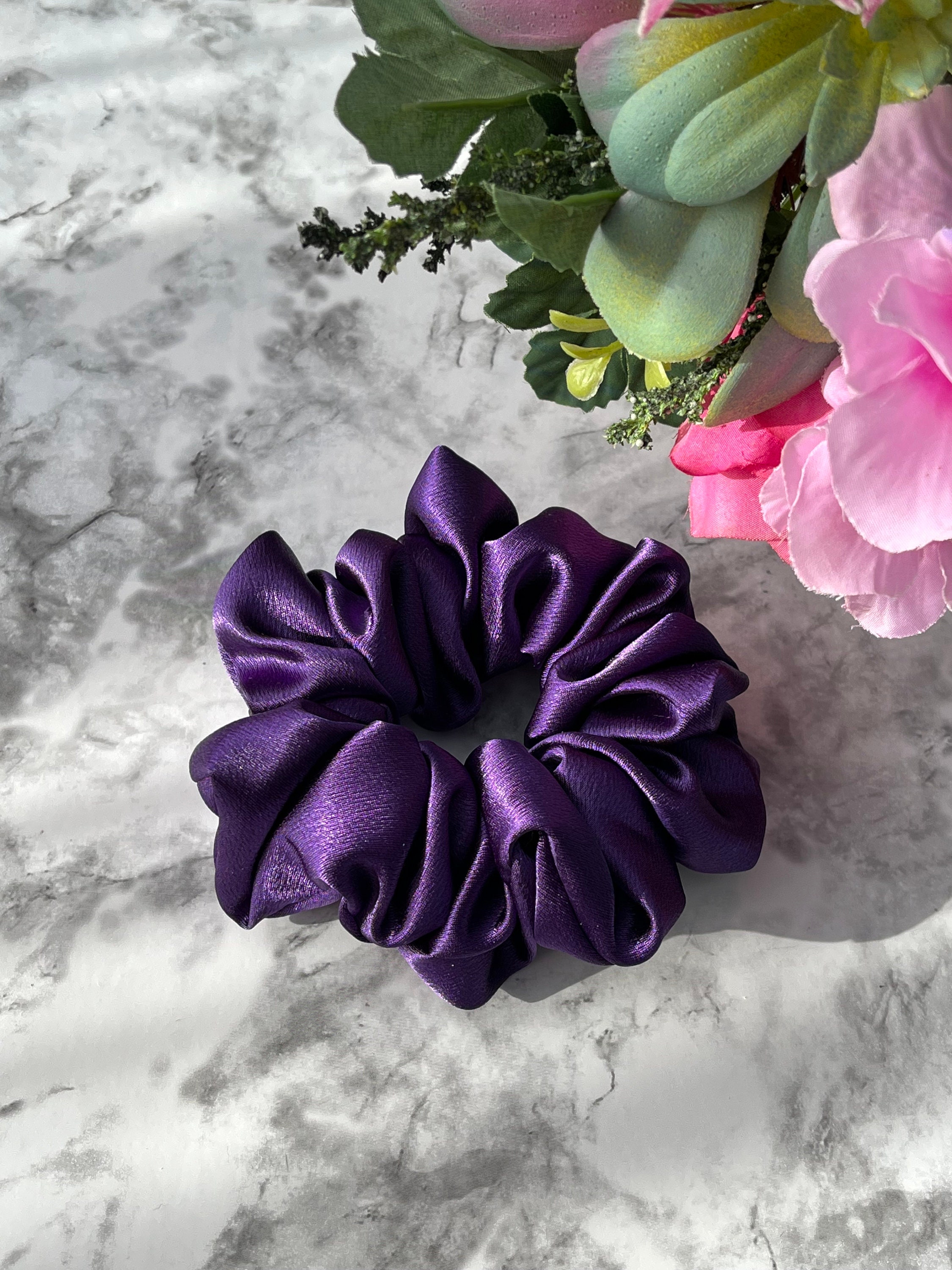 Purple Satin Scrunchies, Satin Hair Scrunchies, Soft Satin Hair ...