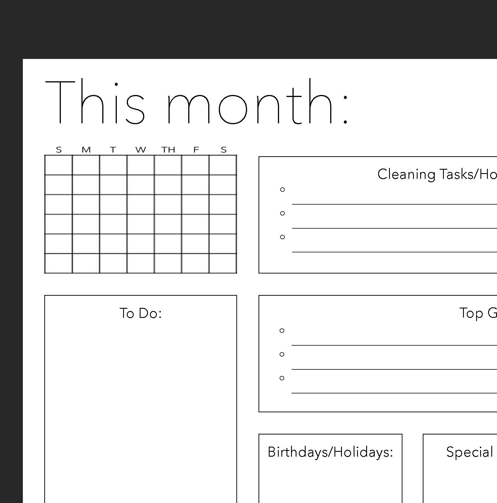 PRINTABLE // Monthly Organizer // Calendar Template // Month at A ...