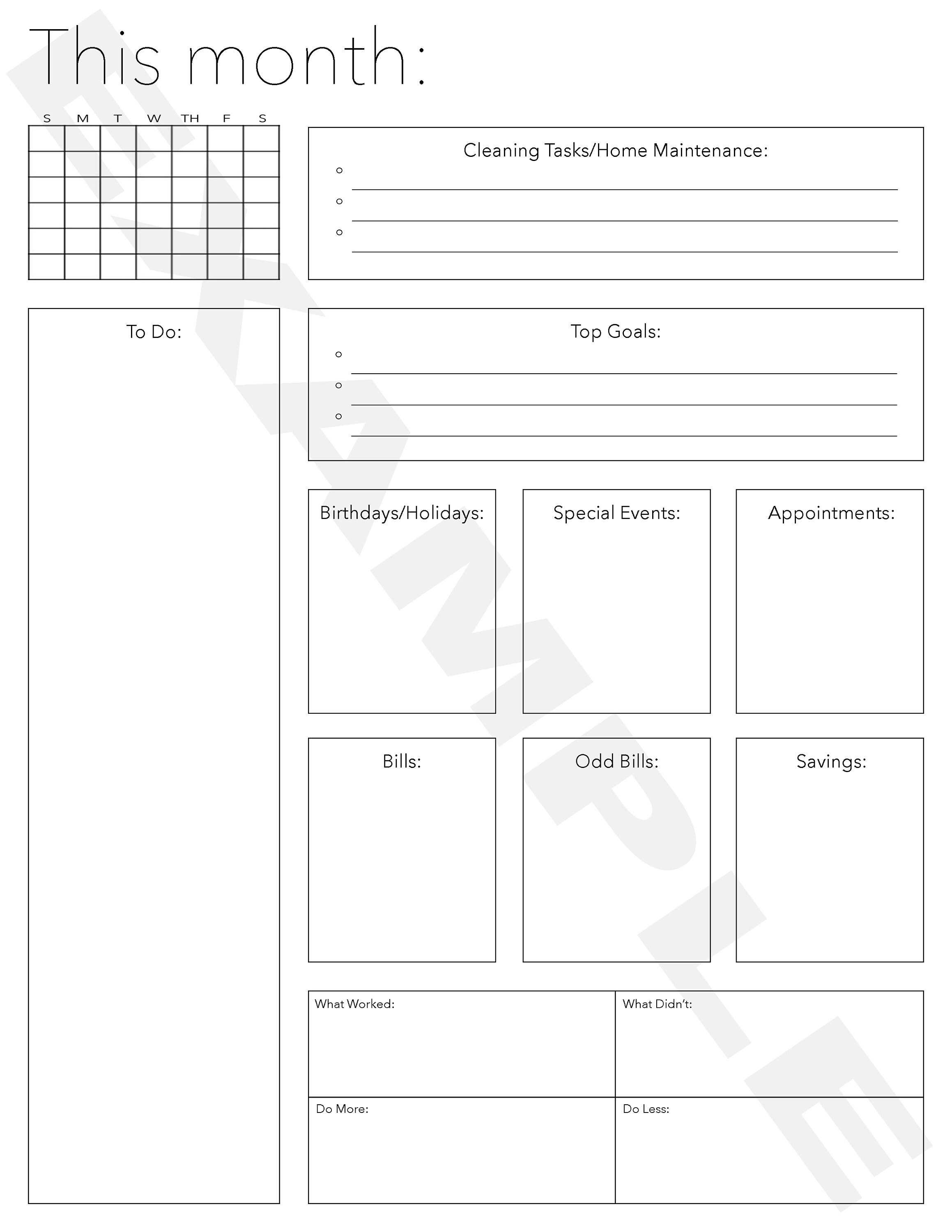 PRINTABLE // Monthly Organizer // Calendar Template // Month | Etsy