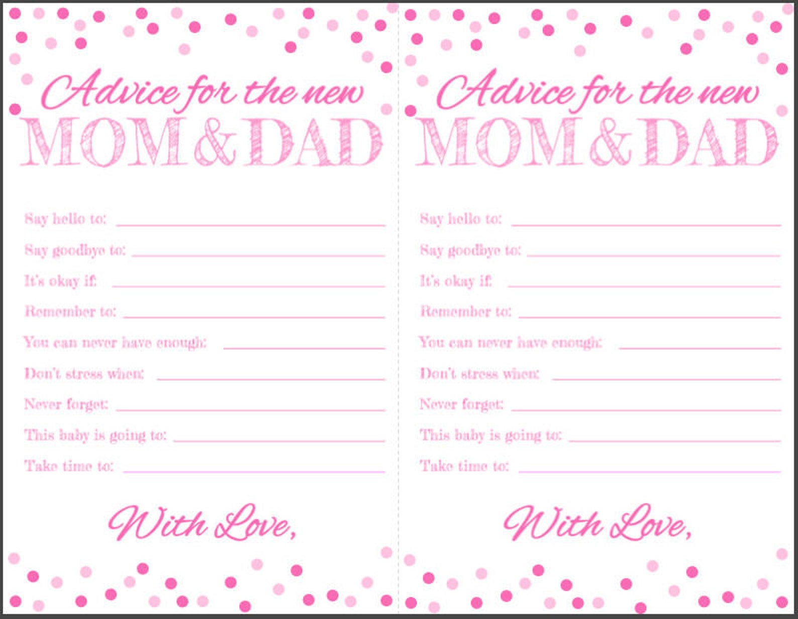 Baby Shower Game | "advice for the New Mom & Dad" Game | Baby Girl ...