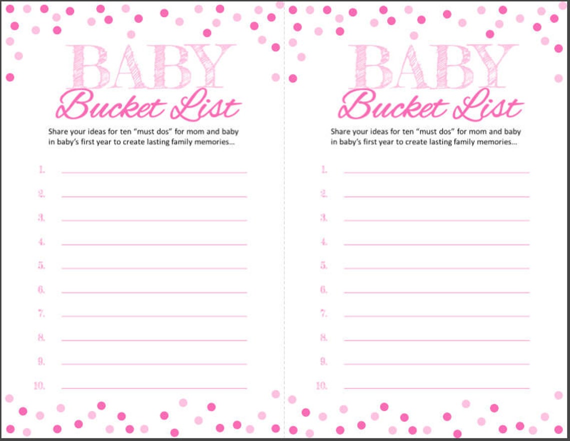 Baby Shower Game | "baby Bucket List" Game | Baby Girl Shower - Etsy
