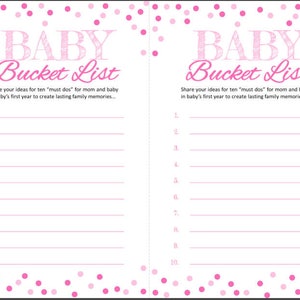 Baby Shower Game | "baby Bucket List" Game | Baby Girl Shower - Etsy