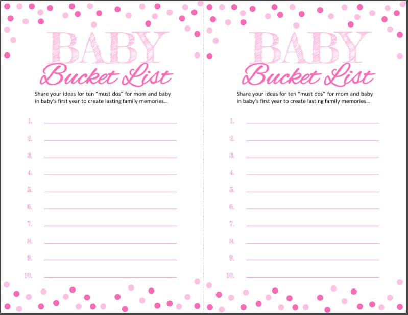 Baby Shower Game | "baby Bucket List" Game | Baby Girl Shower - Etsy