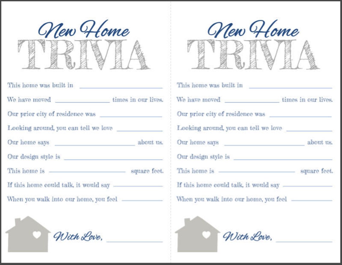 New Home Trivia Game | Housewarming Party Game - Etsy