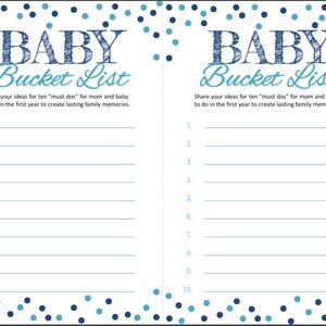 Baby Shower Game | "baby Bucket List" Game | Baby Boy Shower - Etsy