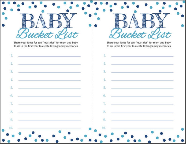 Baby Shower Game | "baby Bucket List" Game | Baby Boy Shower - Etsy