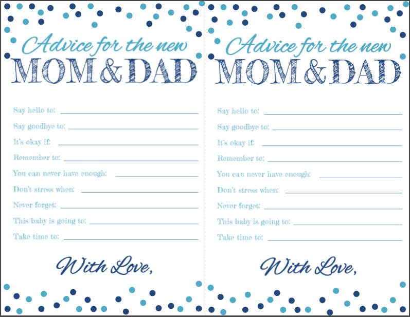 Baby Shower Game | "advice for the New Mom and Dad" Game | Baby Boy ...