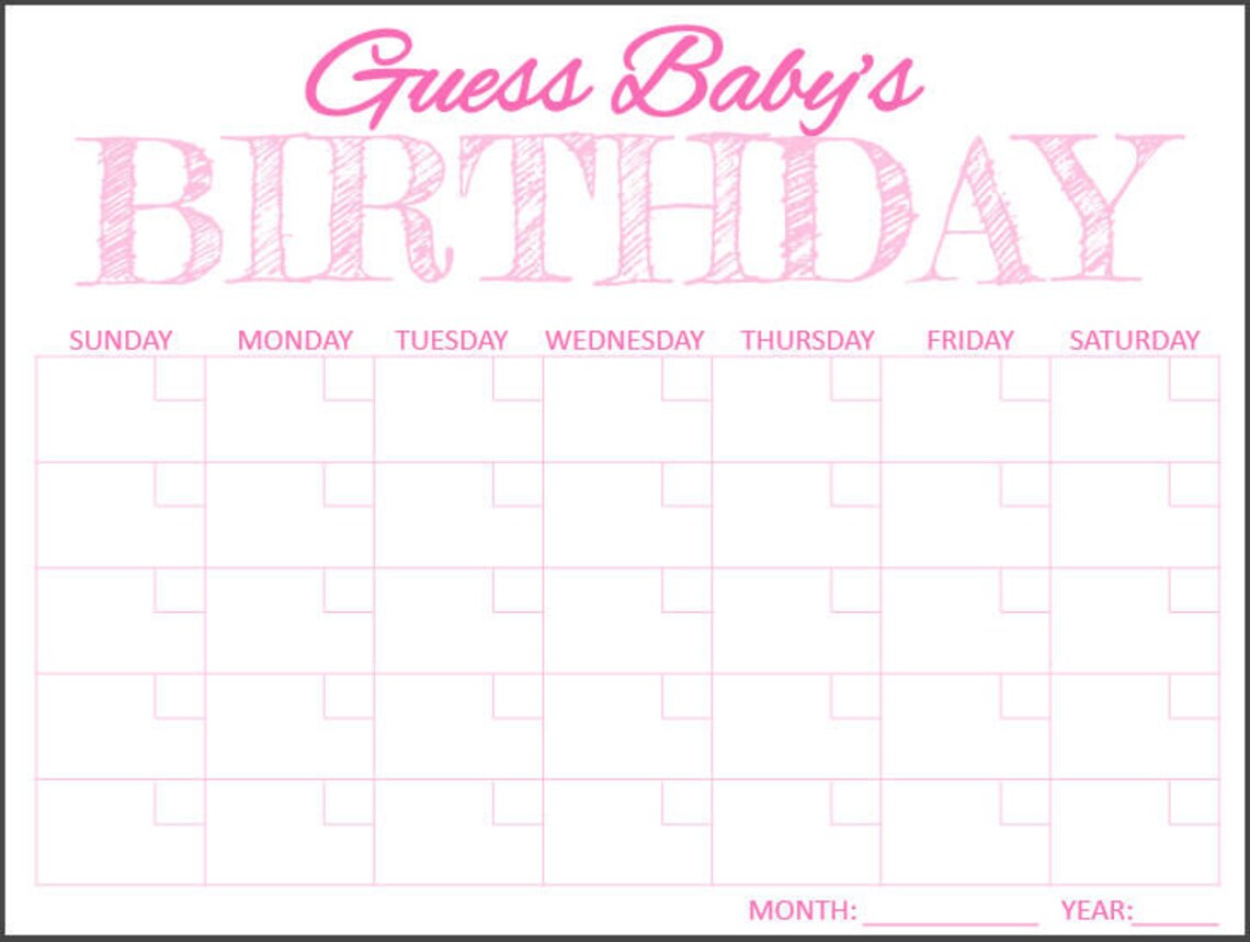 Baby Shower Game | "guess Baby's Birthday" Game | Baby Girl Shower - Etsy