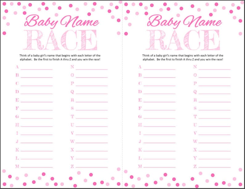 Baby Shower Game | "baby Name Race" Game | Baby Girl Shower - Etsy