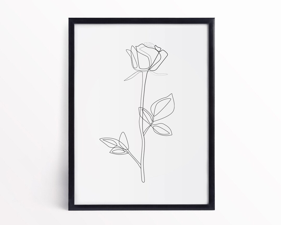 Flower Rose One-line, Rose Line Art Canvas Wall Print Botanical Flower ...