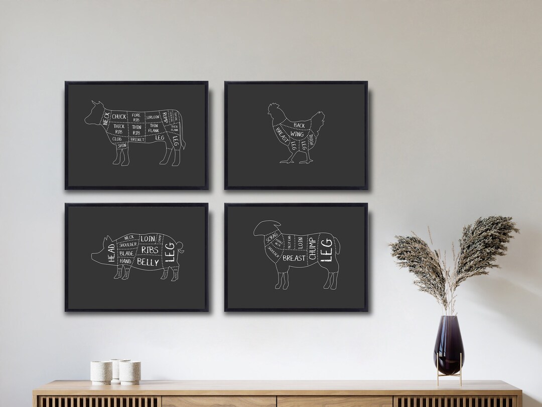 Set of 4 Butcher Prints, Butcher Chart, Butcher Posters, Butcher Guide ...