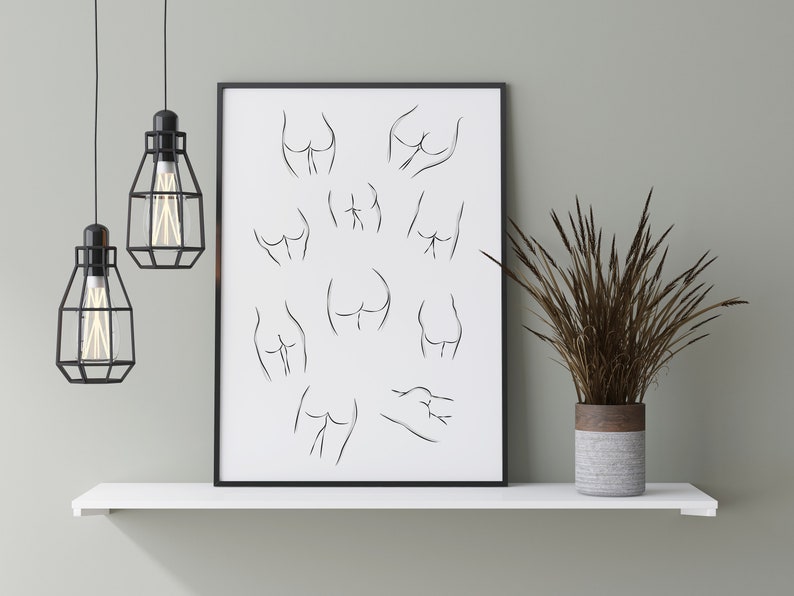Nice Bum Body, Bums Line Art, Nude Butt Wall Decor, Butt Bedroom Framed ...