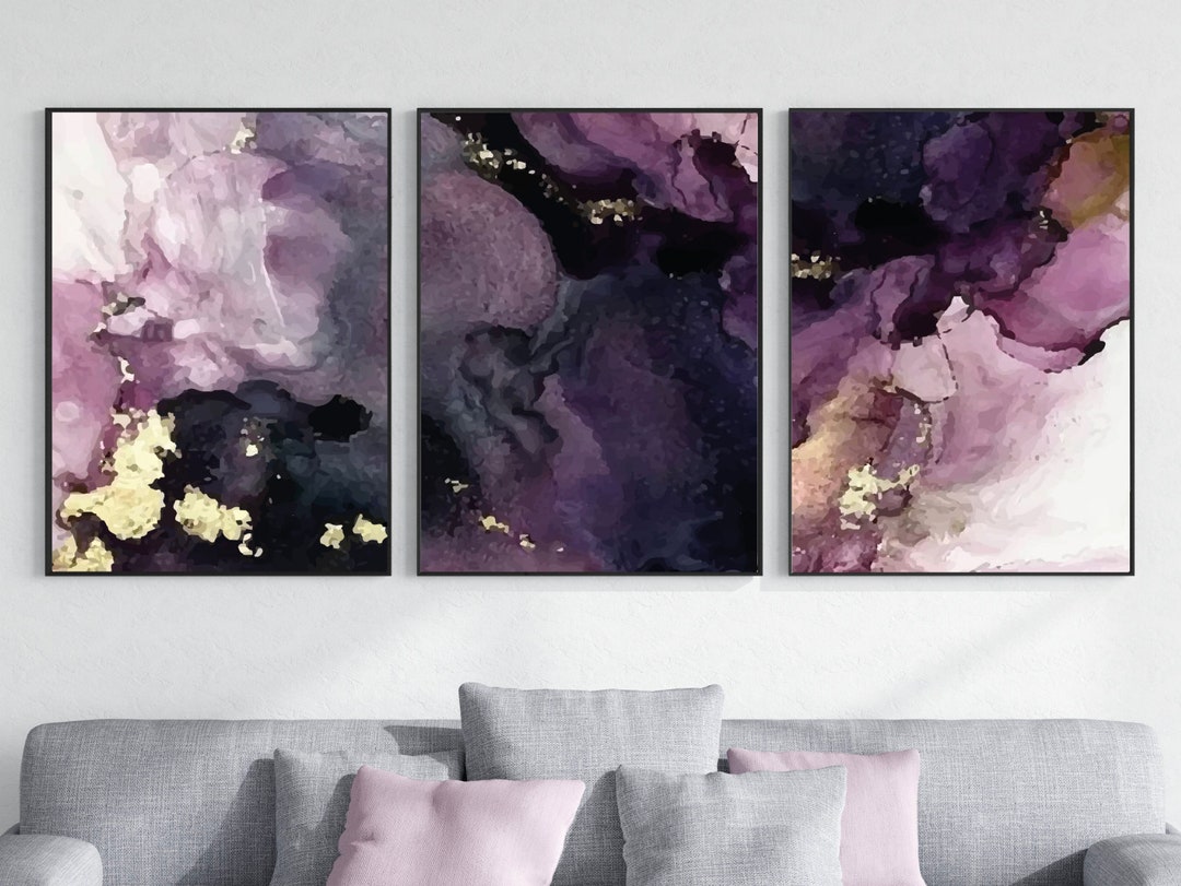 Set of 3 Purple Abstract Wall Art Print, Set of 3 Print, Home Wall ...