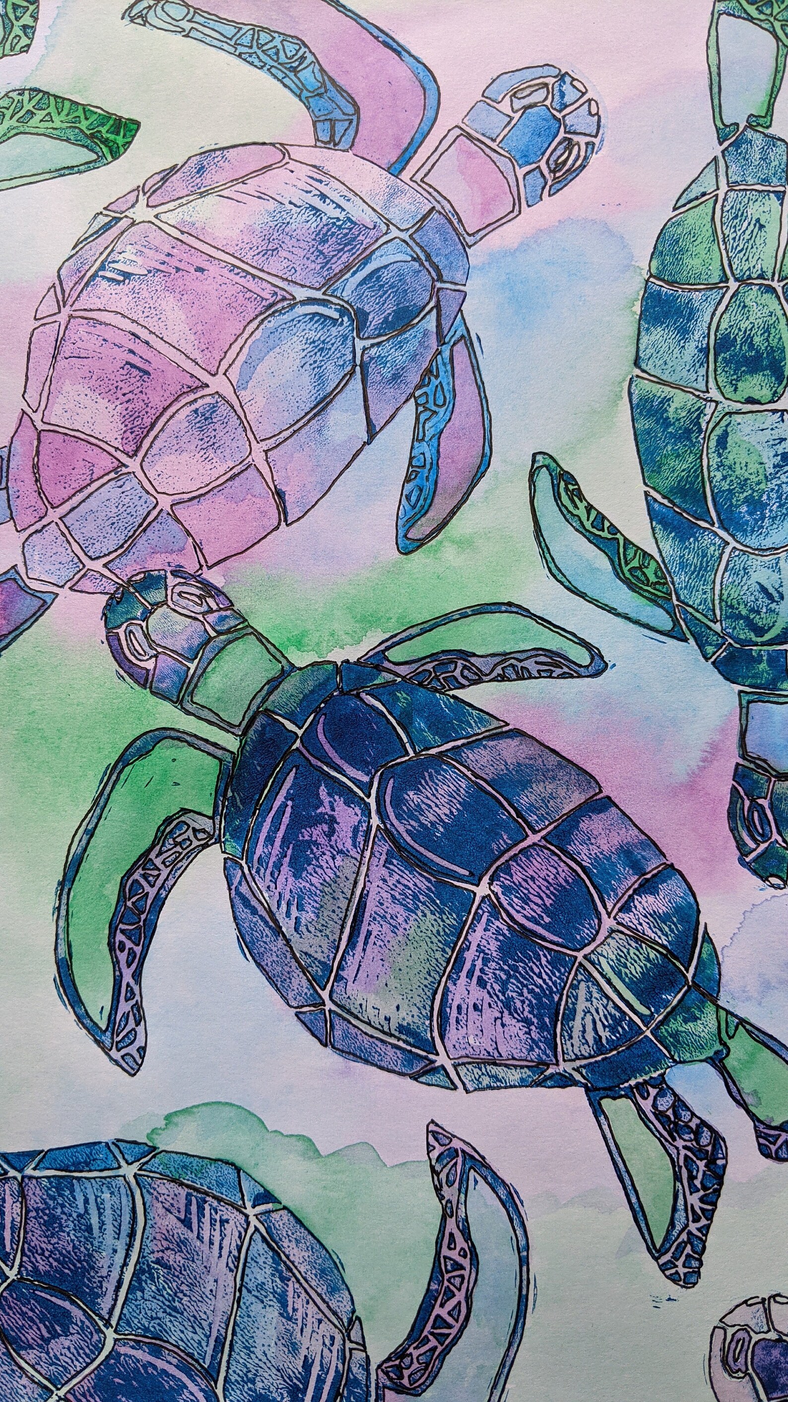 Sea Turtle Swimming Original Art - Etsy UK
