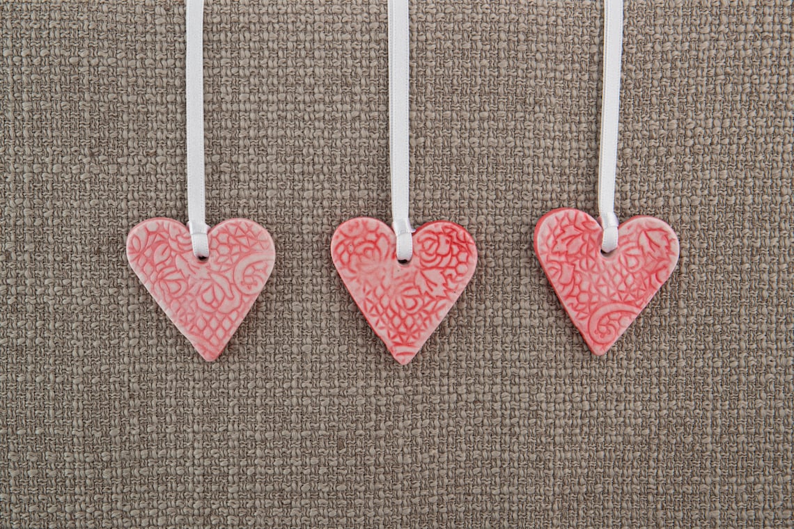 Handmade Air Dry Clay Hanging Heart Decorations | Etsy