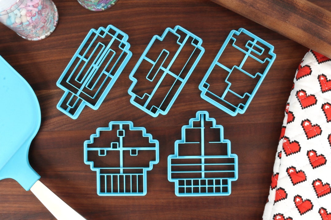 Pixel Foods Set 2 Cookie Cutters - Pixel Cupcake, Pixel Donut, Pixel ...