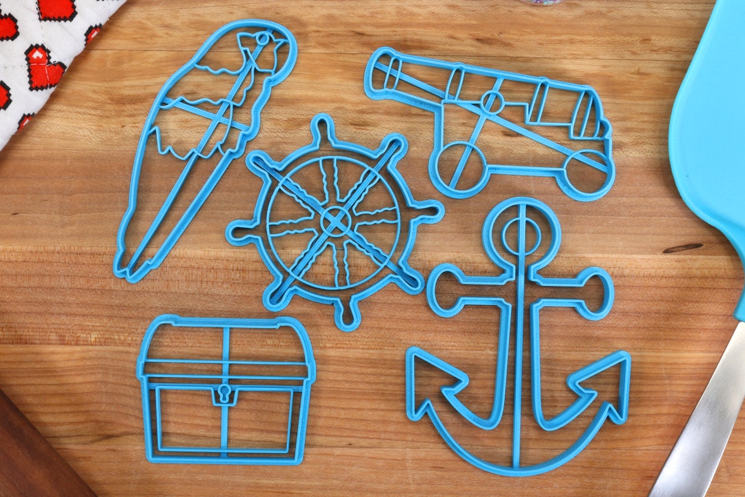 Pirate Cookie Cutters - Anchor, Cannon, Parrot, Ship Helm, Treasure ...