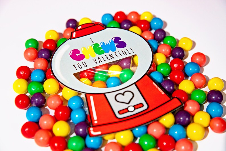 Gumball Machine Valentine Card: DIY Printable Class Valentines (PDF ...