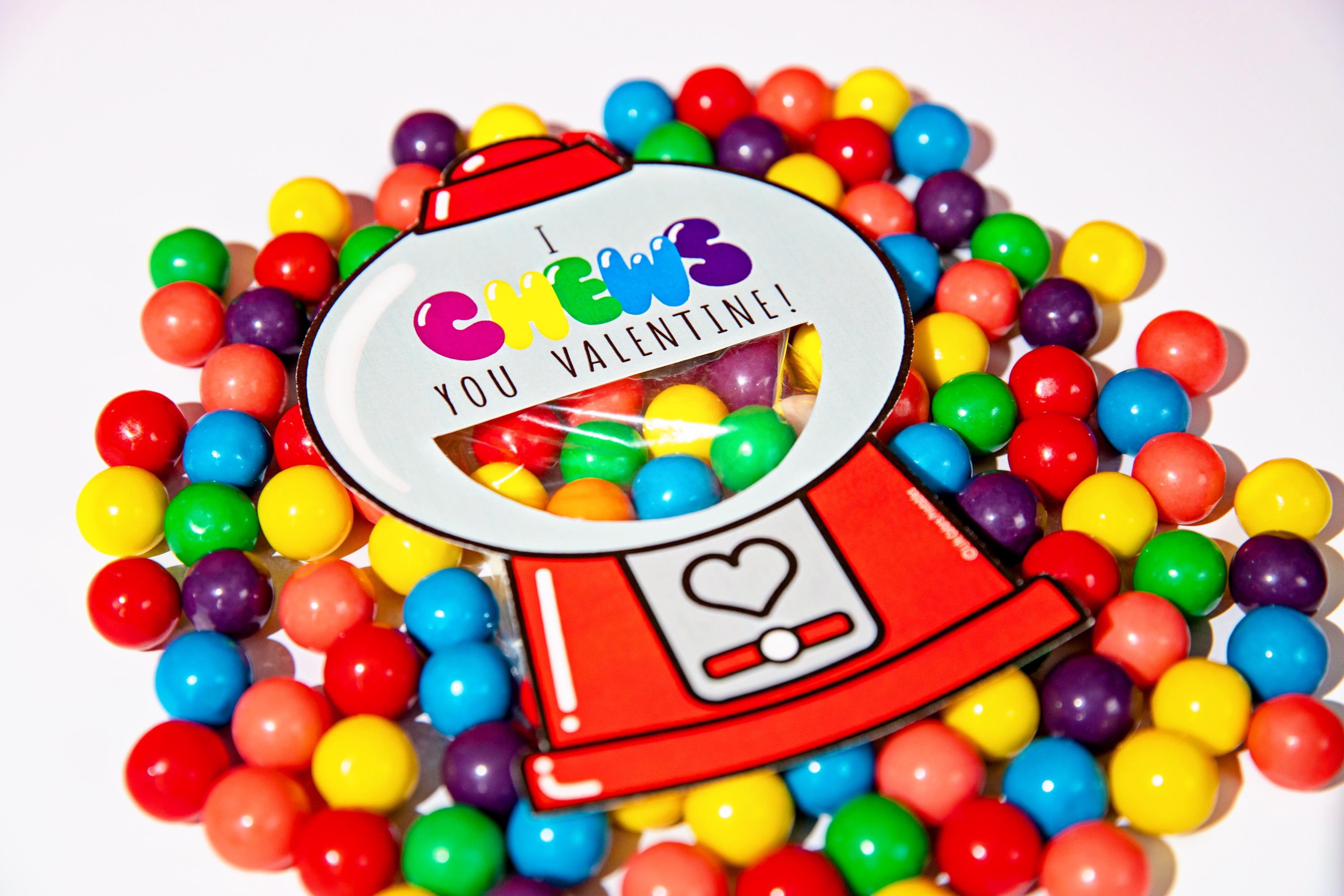 Gumball Machine Valentine Card, DIY Printable Class Valentines, Bubble ...