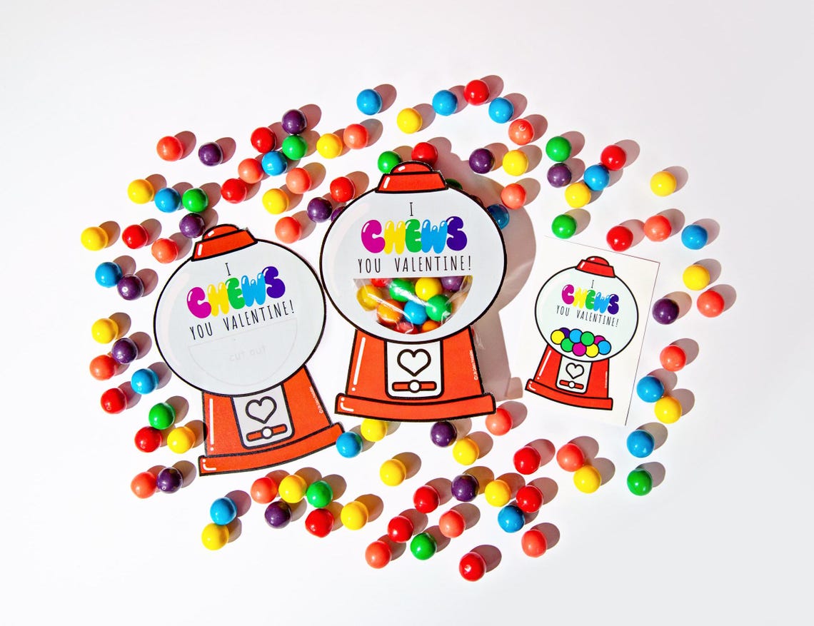 Gumball Machine Valentine Card, DIY Printable Class Valentines, Bubble ...