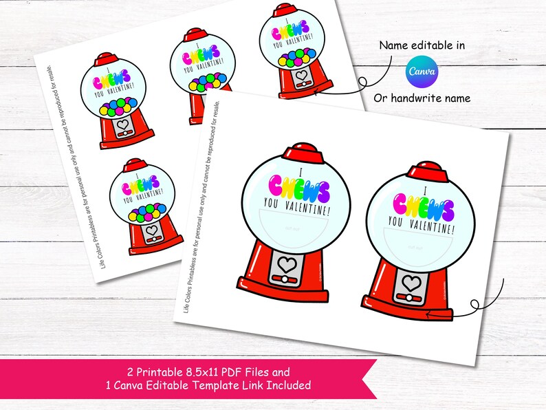 Gumball Machine Valentine Card: DIY Printable Class Valentines (PDF ...