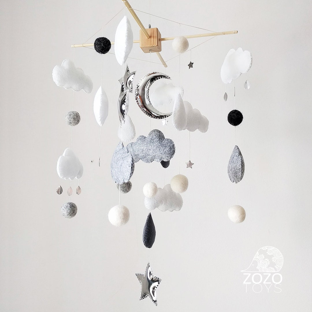 Starry Night Felt Baby Mobile: Moon, Stars & Clouds - Etsy