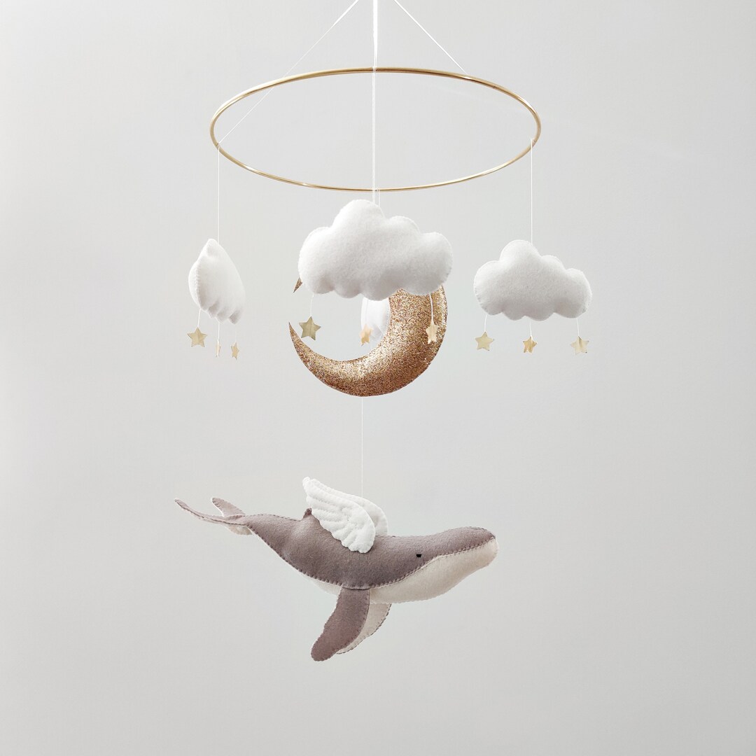 Whale Baby Mobile - Moon Mobile - Grey Whale Crib Mobile - Gender ...