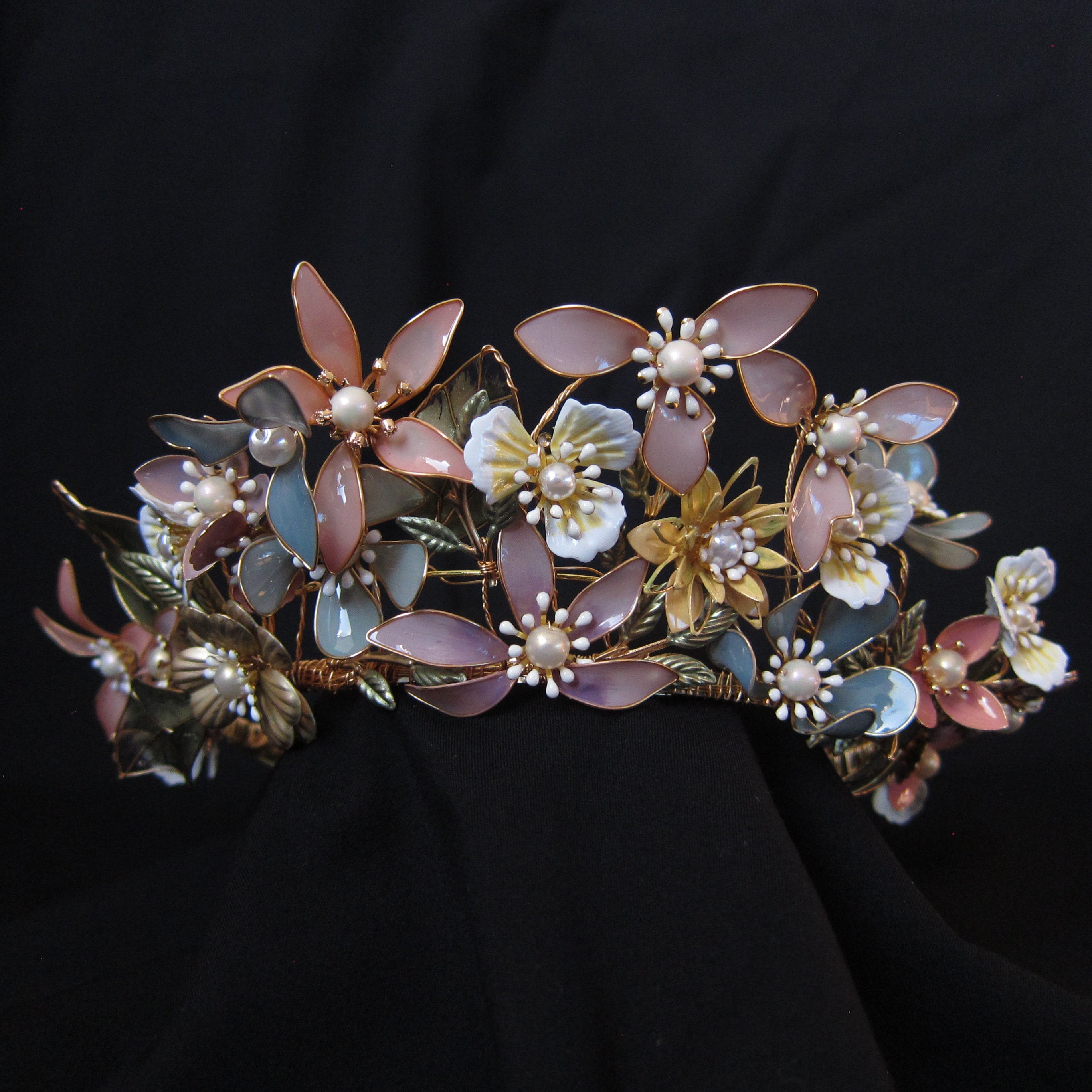 Handmade Flower Rainbow Wedding Tiara - Whimsical Headband Crown Gold ...