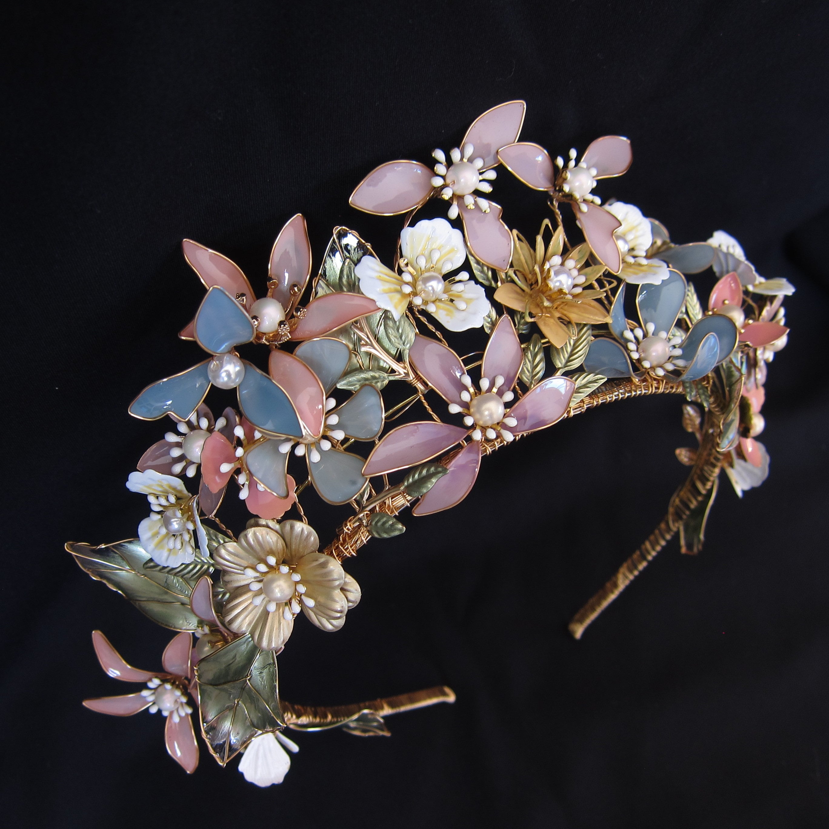 Handmade Flower Rainbow Wedding Tiara - Whimsical Headband Crown Gold ...