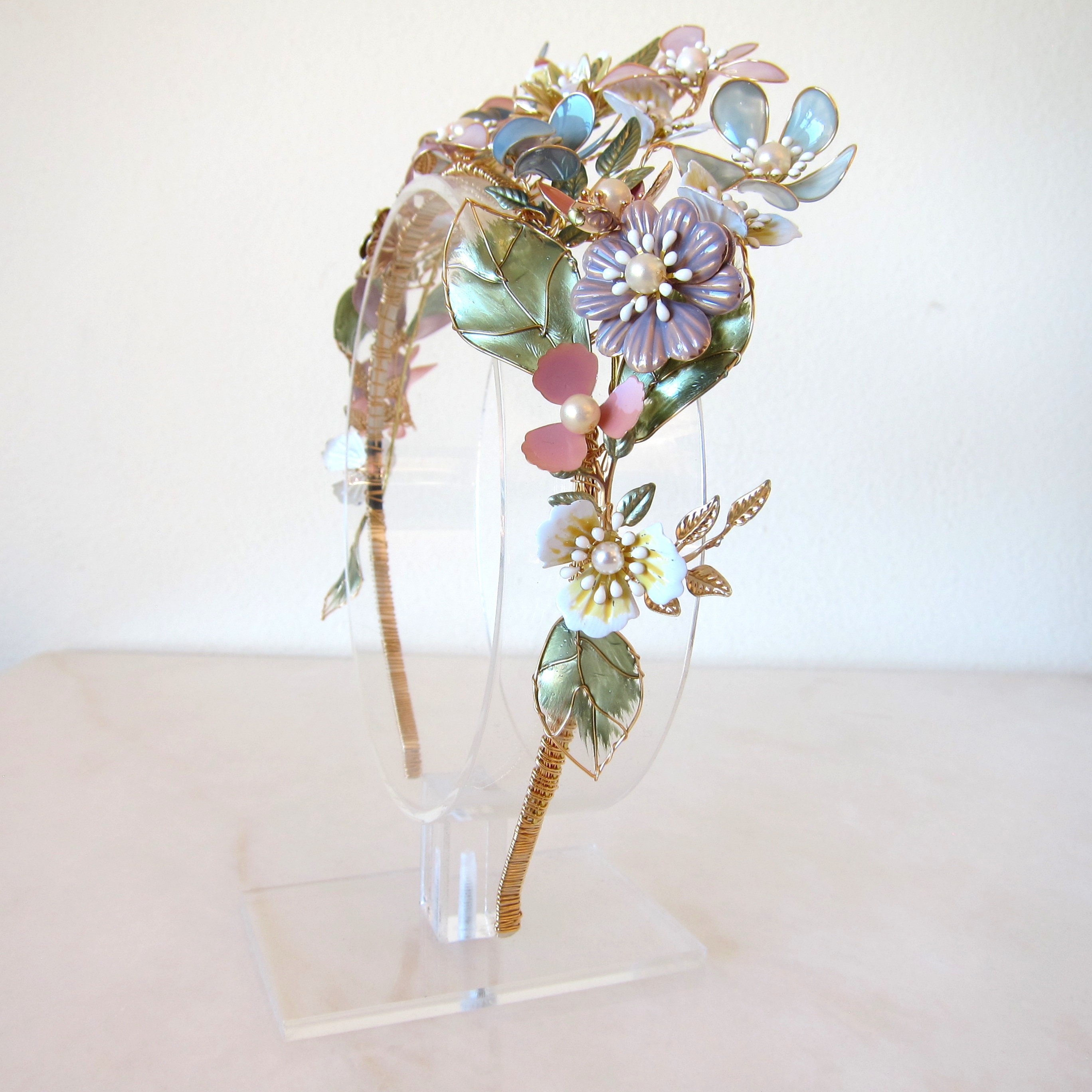 Handmade Flower Rainbow Wedding Tiara - Whimsical Headband Crown Gold ...