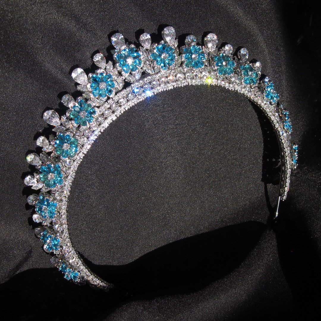 Handmade Ice Queen Blue Wedding Tiara - Starburst Crown Crystal Halo ...