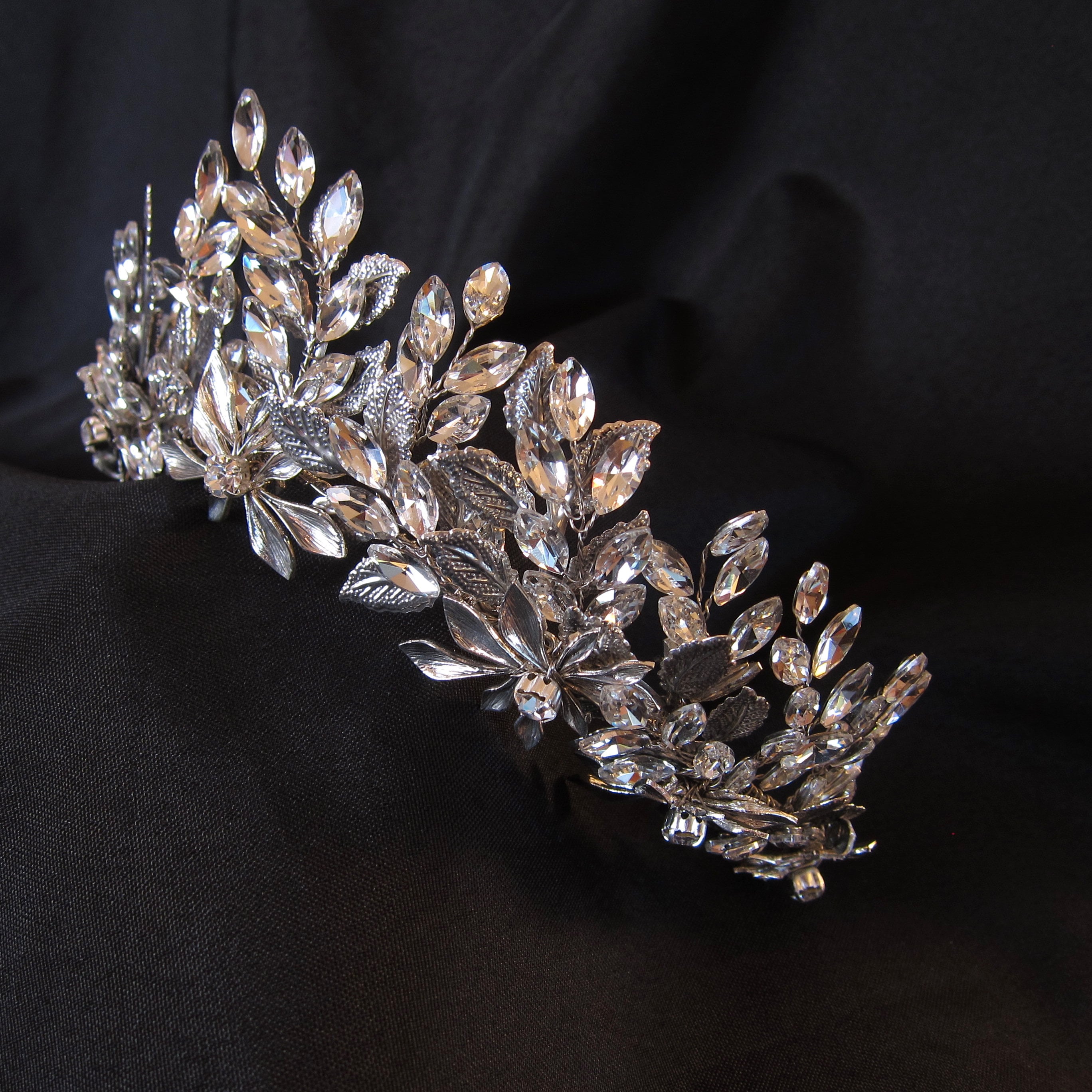 Handmade Flower Wreath Wedding Tiara - Silver Grecian Headband Crown ...