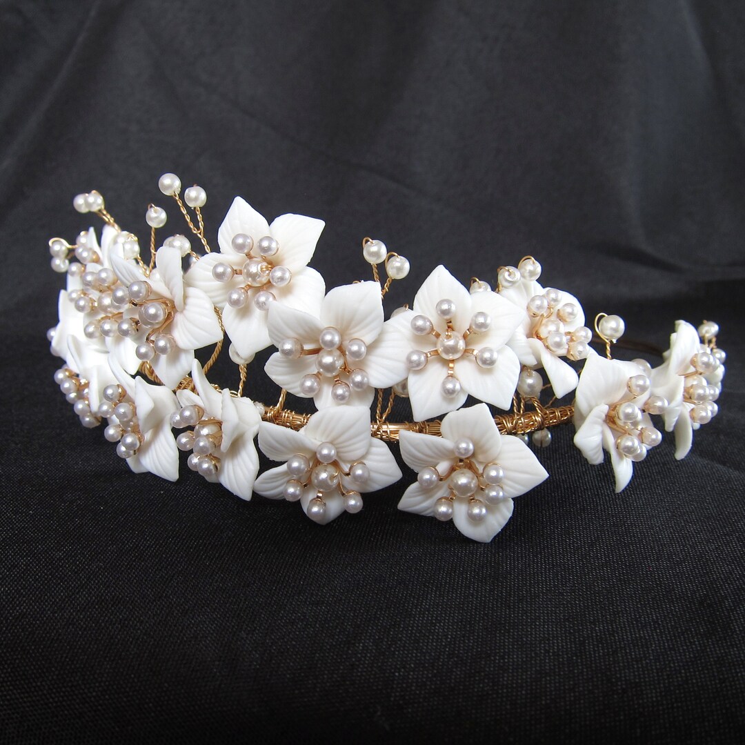 Handmade Beaded Wedding Tiara - Headband Crown Crystal Halo Gold ...