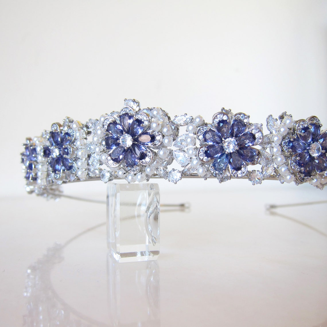 Handmade Silver Purple Wedding Tiara - Royal Crystal Crown - Bridgerton ...